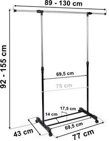 Věšákový stojan na kolečkách LUKI černý