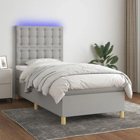 Box spring postel s matrací a LED světle šedá 100x200 cm textil 3135733
