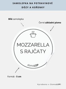 Samolepka na kořenky MOZZARELLA S RAJČATY bílá 5 cm základní písmo