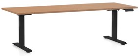 Výškově nastavitelný stůl OfficeTech D, 200 x 80 cm, černá podnož, buk