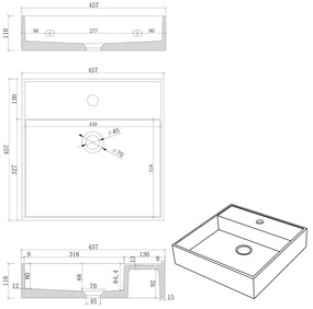 Sapho, QUADRADO betonové umyvadlo včetně výpusti, 46x46 cm, bílý pískovec, AR469
