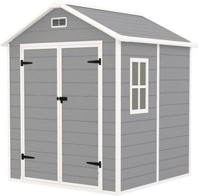 Outsunny zahradní nářaďový sklad 2,4m², voděodolný zahradní domek s pultovou střechou, 182x151x219/181 cm, nářaďový sklad s uzamykatelnými dveřmi, okn