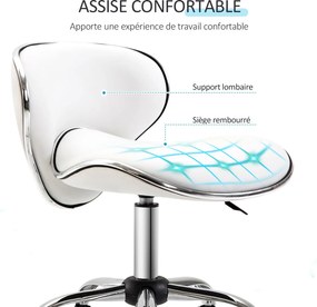 HOMCOM Rolling Stool Pracovní Stolička s Nastavitelnou Výškou 44-56 cm a Opěradlem, 360° Otočná Kancelářská Stolička pro Masážní Salón, Kancelář, Kli…