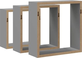 Nástěnné police kostky 3 ks šedé MDF 323951