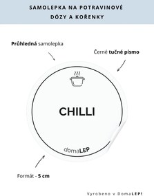 Samolepka na kořenky CHILLI průhledná 5 cm tučné písmo