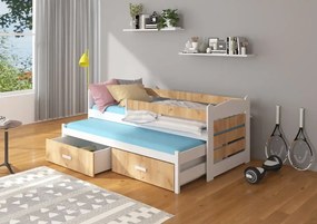 Postel dvojitá s bariérou a matracemi TIARRO 180x80 bílá – zlatý dub (87 x 80) cm