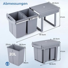 Costway Kuchyňský odpadkový koš s 2 přihrádkami Výsuvný kuchyňský odpadkový koš