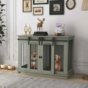 PawHut Psí Obojek s Možností Dvou Místností, Moderní Kovový Box pro Psy s 2 Dveřmi, Psí Dům pro Velké Psy do 30 kg, Psí Dům 120 x 60 x 88,5 cm Šedý