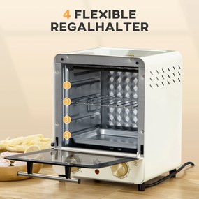 HOMCOM Mini trouba 15 l objem, výškově nastavitelný plech a rošt, 1000 W, krémově bílá