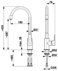 KFA Armatura 6553-915-00-Dřezová baterie s flex. ram. RUMBA 40,5cm černá/l.chrom