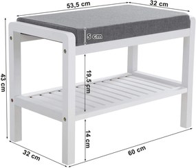 SONGMICS Bambusový botník s polstrovaným sedákem bílý 60x43 cm