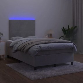 Box spring postel s matrací a LED světle šedá 120x190 cm samet 3270299