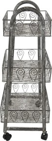 Šedý antik kovový vozík na kolečkách s košíky Violin - 37*26*80 cm