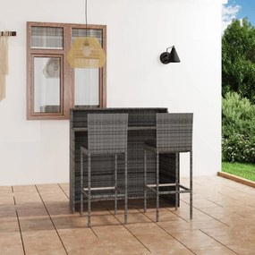 3dílný zahradní barový set s poduškami šedý 3064882