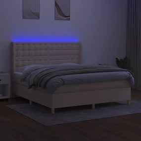 Box spring postel s matrací a LED krémová 180x200 cm textil 3139218