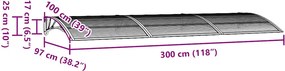 Vchodová stříška černá 300 x 100 cm polykarbonát 153575