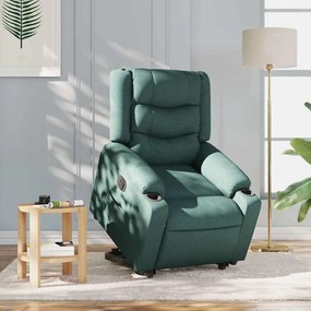 Elektrické zvedací polohovací křeslo tmavě zelené textil 3310278