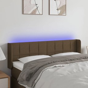 Čelo postele s LED tmavě hnědé 147 x 16 x 78/88 cm textil 3123237