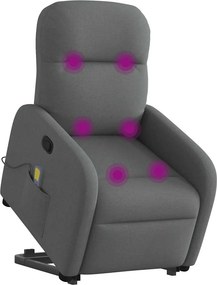 Zvedací masážní polohovací křeslo tmavě šedé textil 3302983