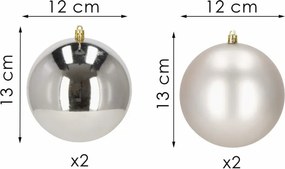 Vánoční baňky XL stříbrné mix - 12cm, sada 4ks