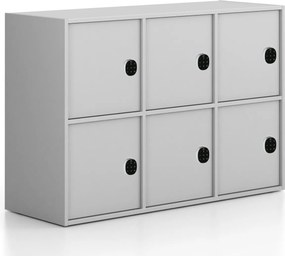 Kancelářská skříň FRAME, nízká, 6x dveře, 1299 x 450 x 881 mm, kódový zámek, šedá