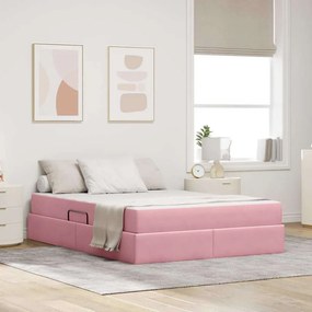 Postel s úložným prostorem a matrací Růžová 140 x 200 cm samet 3399729