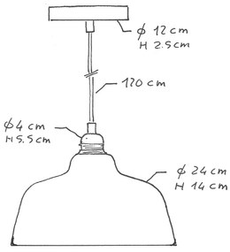 creative cables Závěsná lampa s textilním kabelem, keramickým stínidlem tvaru misky s kovovými detaily Barva: Rezavý efekt-bílá