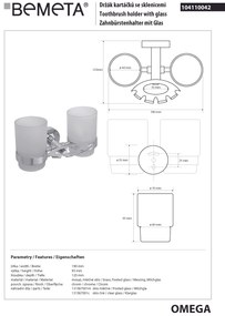 Bemeta Design OMEGA: Držák kartáčků, dvojitý, sklo -