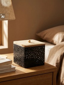 Sinsay - Kovový úložný koš s prolamovaným vzorem a víkem - černá