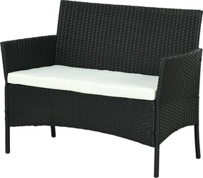 Outsunny PE Ratan a Ocelový Zahradní Sofas, 2-Místný s Polštářem a Opěrkami, 100x54x80cm, Černý | Aosom