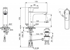 Ideal Standard Connect Air - Umyvadlová baterie Slim Grande s BlueStart s odtokovou garniturou, kartáčovaná zlatá A7013A2