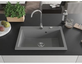 Mexen Elix, 1-korový granitový dřez 700 x 500 mm, šedá, chromový sifon, 6526701005-71