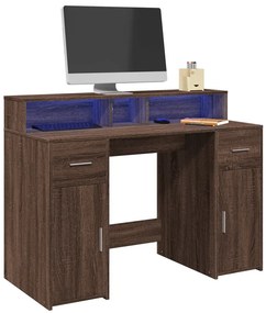 Psací stůl s LED světly hnědý dub 120x55x91 cm kompozitní dřevo 3309417