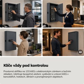 Skříňka na klíče elektronická s vhozem a kódovým zámkem, na 133 klíčů, 430x665x130 mm: BRUCE