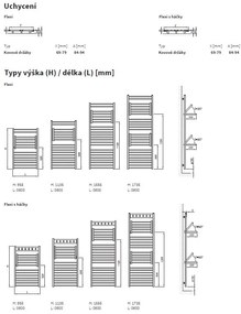 Isan Flexi s háčky koupelnový radiátor 1735/600, 705 W, středové připojení, DFLH17350600 Barva ISAN: Antracit - metalíza S02 (61)