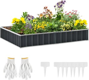 Zvednutý zahradní záhon Outsunny z oceli DIY s T-označníky pro rostliny, rukavicemi, vyvýšeným záhonem, bylinkovým záhonem a květinovým stojanem na ba