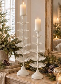 Bílý kovový svícen ve tvaru stromku Tree Flower M – 22*22*62 cm