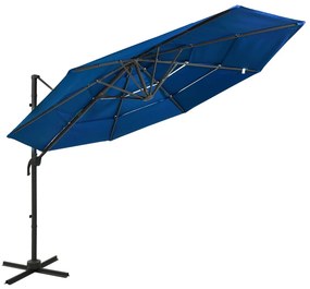 4stupňový zahradní slunečník s hliníkovou tyčí azurový 3 x 3 m 313835