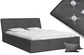 Luxusní manželská postel CRYSTAL grafit 160x200 s dřevěným roštem