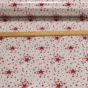 RexDeco Ubrus PVC s textilním podkladem 226/3 vánoční, červené hvězdy na bílé, š.140cm (metráž)
