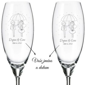Dekorant svatby Svatební sklenice na šampaňské DEŠTNÍK S DEŠTĚM
