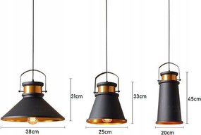 Toolight - Stropní svítidlo ASTI ABC 3xE27, černá-zlatá, OSW-00182