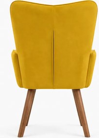 relaxační křeslo, odpočinkové, masivní kaučukovník/kov/samet, 97x62x70 cm, nohy tmavé/hořčicově žlutá, Dekorino KR20260105