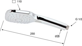 Sapho, Ruční sprcha s tlačítkem, 4 režimy sprchování, 100x100mm, ABS/chrom, 1204-24