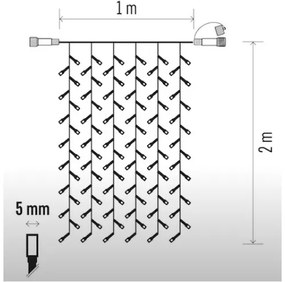 Propojovací vánoční řetěz bez zdroje EMOS Connecting D1EW01 ZY1442 100LED záclona 1x2m teplá bílá