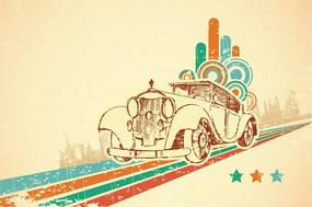 Samolepící tapeta auto s vintage pozadím - 375x250 cm