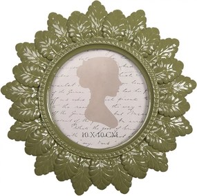 Zelený kulatý fotorámeček s listy - Ø 19*2 cm / Ø 10 cm