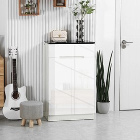 HOMCOM Slim botník pro až 12 párů bot do předsíní a chodeb s 3 nastavitelnými policemi a zásuvkou, lesklý bílý lamino, 60x32x100 cm