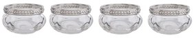 Set 4 skleněných transparentních svícnů na čajovou svíčku se stříbrným dekorem – 6x3 cm