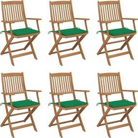 vidaXL Skládací zahradní židle s poduškami 6 ks masivní akácie [3074945] Barva: Zelená